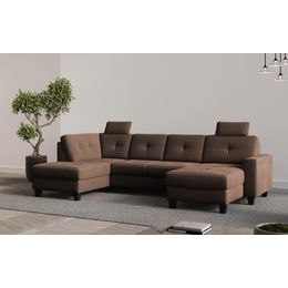 Wohnlandschaft Places of Style "Varese", braun (dunkelbraun), B:304cm H:91cm T:170cm, 100% Polyester, Sofas, wahlweise mit Bettfunktion und Bettkasten