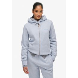 Kapuzensweatjacke Superdry "ESSENTIAL LOGO ZIPHOOD HB", Damen, Gr. XL, blau (blau fog marl), Sweatware, Obermaterial: 100% Seide, meliert, relaxed fit normal, Rundhals, Rippbündchen, Sweatjacken