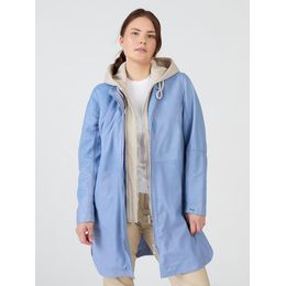 Langjacke Maze "42021316", Damen, Gr. 44, blau (skyline blau), Obermaterial: 100% Lammleder; Futter: 100% Baumwolle; Ärmelfutter: 100% Polyester; Kapuze: 55% Baumwolle; 45% Polyester, Jacken