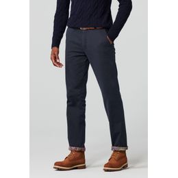 Chinos MEYER "Bonn", Herren, Gr. 28, Normalgrößen, blau (marine), 98% Baumwolle;2% Elasthan, unifarben, regular fit lang, Hosen, mit Ziersteppung und Knopf
