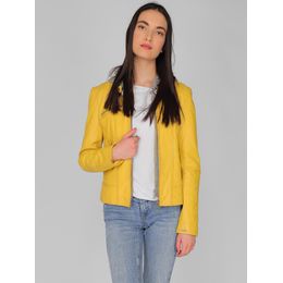 Lederjacke Maze "Mico", Damen, Gr. S, gelb, Obermaterial: 100% Lammleder; Innenfutter: 100% Polyester; Kapuze: 55% Baumwolle, 45% Polyester, Jacken