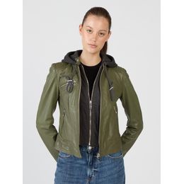 Lederjacke Maze "Mico", Damen, Gr. XS, gr&uuml;n (leaf gr&uuml;n), Obermaterial: 100% Lammleder; Innenfutter: 100% Polyester; Kapuze: 55% Baumwolle, 45% Polyester, Jacken