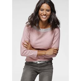Strickpullover Laura Scott, Damen, Gr. 48, rosa (ros&eacute;), Feinstrick, Obermaterial: 70% Viskose, 30% Polyamid, meliert, figurbetont h&uuml;ftlang, U-Boot-Ausschnitt, Pullover Strickpullover, mit farblich fein abgesetzten U-Boot Ausschnitt