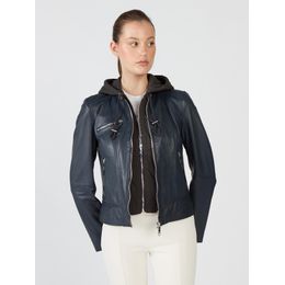 Lederjacke Maze "Mico", Damen, Gr. L, blau (navy), Obermaterial: 100% Lammleder; Innenfutter: 100% Polyester; Kapuze: 55% Baumwolle, 45% Polyester, Jacken