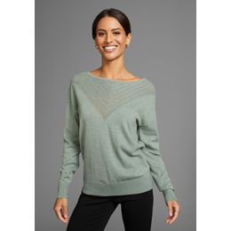 Rundhalspullover Laura Scott, Damen, Gr. 48, gr&uuml;n (salbei), Feinstrick, Obermaterial: 50% Viskose, 28% Polyester, 22% Polyamid, unifarben, l&auml;ssig geschnitten h&uuml;ftlang, Rundhals, B&uuml;ndchen, Pullover Rundhalspullover, mit feinem Ajour-Muster