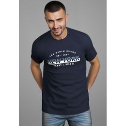 H.I.S. Rundhalsshirt H.I.S "Neue Kollektion", Herren, Gr. S, blau (marine), Single Jersey, Obermaterial: 100% Baumwolle, bedruckt, regular fit, Rundhals, Shirts Rundhalsshirt, mit Print
