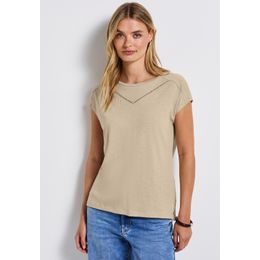 Shirttop Street One, Damen, Gr. 44, beige (coastal beige), Jersey, Obermaterial: 50% Baumwolle, 50% Modal, unifarben, regular fit taillenbedeckt, Rundhals, Tops Shirttop, mit Deko-Tape