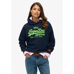 Superdry Damen Kapuzensweatshirt "VL NEON RELAXED HOOD"nautical navy, Gr. M, bedruckt, Sweatware, Obermaterial: 100% Baumwolle, Sweatshirts