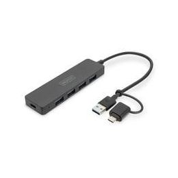 Digitus USB 3.0 Hub 4-Port Slim Line, USB-Hub schwarz