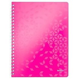 Collegeblock Leitz WOW, Format A4, 80 linierte Blatt, Klarsicht-Tasche, FSC®-zertifiziert, pink