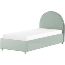 Boxbett Vipack "Moon, mit Lattenrost und Stauraum, modernes Design", grün, B:98cm L:213cm, Komplettbetten, inkl. Massivholz Füßen in natur, 3 Stoff Farben zur Auswahl