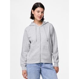 Kapuzensweatshirt Pieces "PCCHILLI LS ZIP HOODIE NOOS BC", Damen, Gr. S, grau (light grau melange), Sweatware, Obermaterial: 50% Baumwolle, 50% Polyester, unifarben, regular fit normal, ohne Ausschnitt, Rippbündchen, Sweatshirts