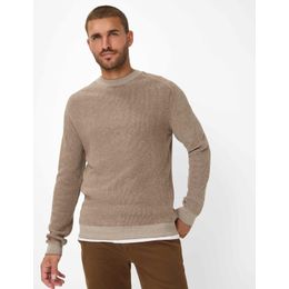 Rundhalspullover Brax "Style ROB", Herren, Gr. L (52), beige, Strick, 100% Baumwolle, Rundhals, Pullover