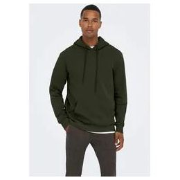 Only & Sons Kapuzensweatshirt ONLY & SONS "ONSCERES HOODIE SWEAT NOOS", Herren, Gr. M, grün (rosin), angeraute Sweatware, Obermaterial: 65% Baumwolle, 35% Polyester, unifarben, regular fit normal, Rundhals, Rippbündchen, Sweatshirts