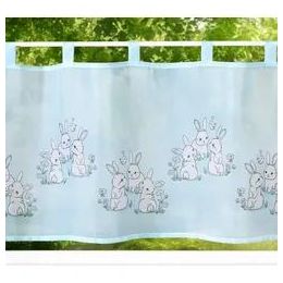 Weckbrodt-Gardinen Scheibengardine WECKBRODT "Linus" Gr. 1, blau (hellblau), B:120cm H:45cm, Voile, Polyester, Gardinen, Bistro, Voile, bedruckt, Ostern, Kinder, HxB 45x120cm, Gardine, Store
