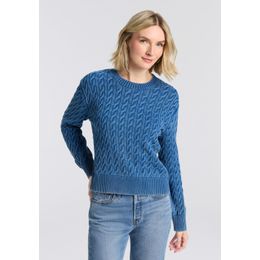 Levi's Rundhalspullover LEVI'S "BOYFRIEND CREW PU", Damen, Gr. S (36), indigo blau, Strick, Obermaterial: 100% Baumwolle, Zopfmuster, normal h&uuml;ftlang, Rundhals, Strickbund, Pullover Rundhalspullover, Mit Zopfmuster