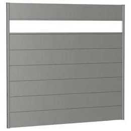 Sichtschutzelement BioHort, silber (silberfarben, metallic), H:182cm L:194cm, Stahlblech, Zaunelemente, 7 Metall-Paneele, 1 Acrylglas-Paneel und 2 Schienen, LxH: 194x182 cm