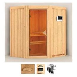 Sauna Karibu "Tomke", beige (naturbelassen), Saunaofen, externe Steuerung, 3,6 kW, Saunen, Ofen 3,6 kW externe Strg.easy