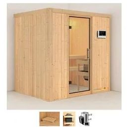 Sauna Karibu "Finja", beige (naturbelassen), Saunaofen, externe Steuerung, 3,6 kW, Saunen, Ofen 3,6 kW externe Strg.easy