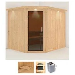 Sauna Karibu "Marit", beige (naturbelassen), Saunaofen, integrierte Steuerung, 9 kW, Saunen, 9-kW-Ofen mit integrierter Steuerung