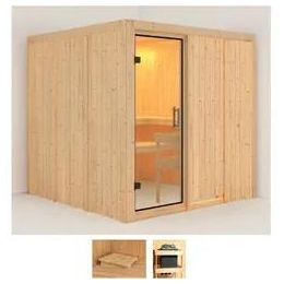 Sauna Karibu "Rodin", beige (naturbelassen), ohne Ofen, (ohne Ofen), Saunen, ohne Ofen