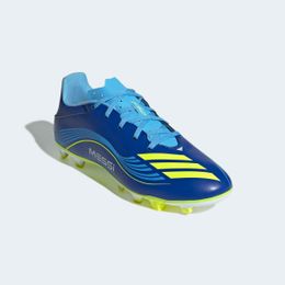 Fußballschuh adidas Performance "F50 MESSI CLUB FÜR HART- UND ASCHENPLÄTZE", Gr. 39, gelb (royal blau, solar gelb, semi blau burst), Synthetik, Schuhe, geeignet für Rasen- und Kunstrasenplätze