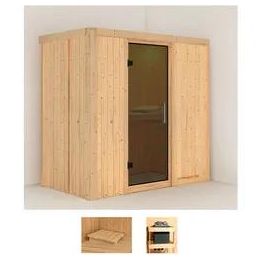 Sauna Karibu "Vada", beige (naturbelassen), ohne Ofen, (ohne Ofen), Saunen, ohne Ofen