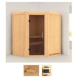 Sauna Karibu "Tomke", beige (naturbelassen), ohne Ofen, (ohne Ofen), Saunen, ohne Ofen
