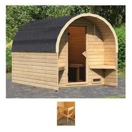 Fasssauna Karibu "Fasshaus 2", beige (naturbelassen), ohne Ofen, (ohne Ofen), Saunen, ohne Ofen