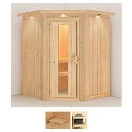 Sauna Karibu "Nanna", beige (naturbelassen), ohne Ofen, (ohne Ofen), Saunen, ohne Ofen
