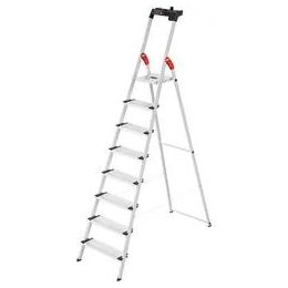 Stehleiter Hailo "L80 ComfortLine", grau (aluminiumfarben), B:56cm H:255cm L:14cm, Aluminium, Leitern, Alu-Sicherheits-Stehleiter 8 Stufen