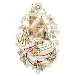 Fensterbild "Weihnachtskirche" Gr. 1, bunt (braun, goldfarben, rot), B:21cm H:32cm, Polyester, W. REUTER & SOHN - PLAUENER SPITZE, Fensterbilder, Made in Germany