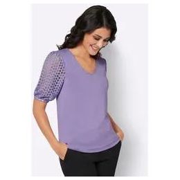 CRÉATION L Kurzarmshirt CREATION L "Shirt", Damen, Gr. 38, lila (lavendel), 95% Viskose, 5% Elasthan, unifarben, V-Ausschnitt, Shirts