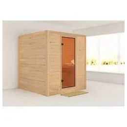 Sauna Karibu "Menja", beige (naturbelassen), ohne Ofen, (ohne Ofen), Saunen, ohne Ofen