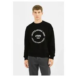 Jack & Jones Sweatshirt JACK & JONES "JJSIMON SWEAT CREW NECK", Herren, Gr. M, schwarz, angeraute Sweatware, Obermaterial: 60% Baumwolle, 40% Polyester, bedruckt, modisch, normal, Rundhals, Langarm Rippbündchen, Sweatshirts