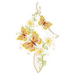 Fensterbild "Fensterbild "Schmetterlinge" orange", bunt, B:23cm H:35cm, Polyester, W. REUTER & SOHN - PLAUENER SPITZE, Fensterbilder