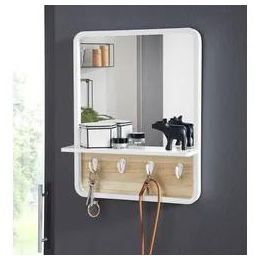 Dekospiegel Andas "Drammen", weiß (weiß, natur), B:35cm H:45cm T:11cm, MDF, Spiegel, Wandspiegel, mit Ablage und 4 Metallhaken