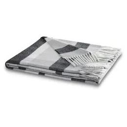 Plaid Biederlack "Harmony", grau, B:130cm L:170cm, Baumwolle, Polyacryl, Wohndecken, im modernen Karo-Look, mit Fransen