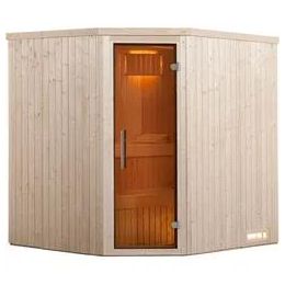 Sauna Weka "Elementsauna KIRUNA 2", beige (natur), Bio-Ofen, externe Steuerung, 4,5 kW, Saunen, vorgefertigte Elemente, 230 Volt Anschluss, moderne Ganzglastür