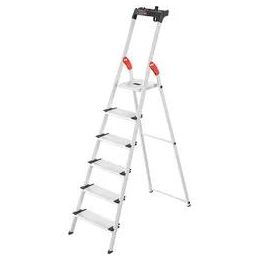 Stehleiter Hailo "L80 ComfortLine", grau (aluminiumfarben), B:50cm H:208cm L:14cm, Aluminium, Leitern, Alu-Sicherheits-Stehleiter 6 Stufen