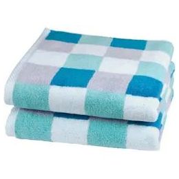 Handtuch Ross "Würfelfond", blau (petrol, lagune, chrom, weiß), B:50cm L:100cm, Frottier, Baumwolle, Handtücher (Packung), 100% Baumwolle