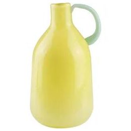 Dekovase AM Design "Gelbe Glasvase mit grünem Griff", gelb, B:9cm H:16,5cm, Glas, Vasen, für einen frischen, modernen Look