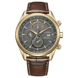 Funk-Multifunktionsuhr Citizen, braun (braun, anthrazit), Armbanduhren, Herren, Armbanduhr, Herrenuhr, Solar, Lederarmband, Saphirglas, Datum