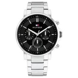 Multifunktionsuhr Tommy Hilfiger "TYSON", silber (silberfarben, schwarz), Armbanduhren, Herren, Quarzuhr, Armbanduhr, Herrenuhr, Edelstahlarmband, analog, Tag