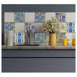 Fliesenaufkleber queence "Bunte Ornamente", blau, B:15cm H:15cm T:0,2cm, Fliesenaufkleber, selbstklebend, 12er Set