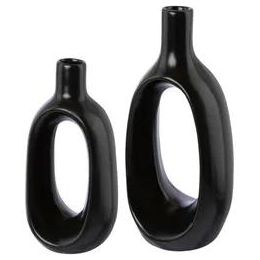 Dekovase Andas "Maélia", schwarz, B:9,5cm H:22cm T:8,5cm, Keramik, Vasen, aus Keramik, in außergewöhnlichem Design
