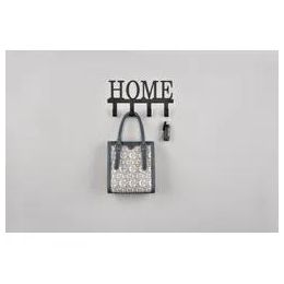 Garderobe Mirrors and More "Nelly", schwarz, B:25cm H:13cm T:0,2cm, Metall, Garderobenpaneele, Home Schriftzug mit 4 Haken