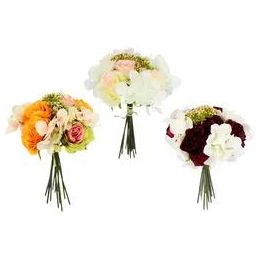 Kunstpflanze I.GE.A. "Rosenbouquet mit Hortensien", bunt (burgund, hellrosa, orange), B:20cm H:30cm L:20cm, Obermaterial: 90% Polyester, 10% Kunststoff, Kunstpflanzen, 30 cm