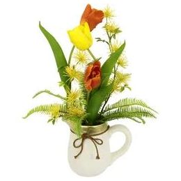 Kunstblume I.GE.A. "Arrangement Tulpen", gelb (gelb, orange), B:27cm H:38cm L:27cm, Kunstpflanzen, Krug aus Keramik