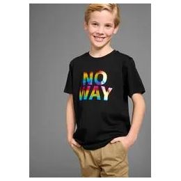 T-Shirt Kidsworld "Spr&uuml;cheshirt: NO WAY", Jungen, Gr. 128/134, schwarz, Single Jersey, Obermaterial: 100% Baumwolle, bedruckt, Basic, Rundhals, Shirts T-Shirt, mit coolem Foliendruck